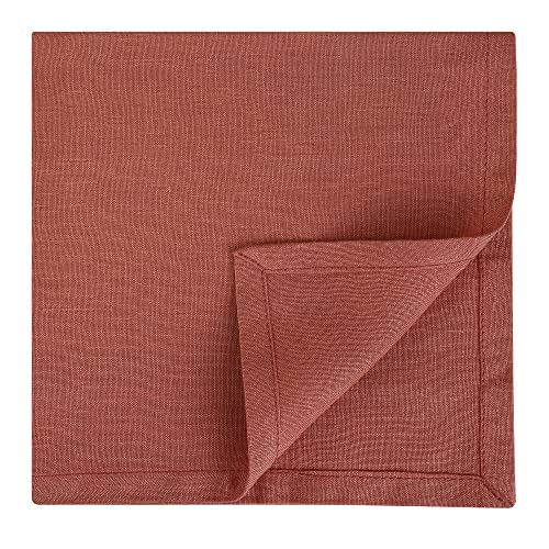 Sunday Path 100% Pure French Linen Dinner Napkins, Set of 4, 18" x 18", Reusable & Machine Washable, Natural Flax Cloth Napkin, Handmade with Mitered Corners, Gift Choice | Brick Red