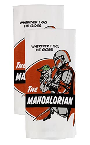 Disney Star Wars The Mandalorian 100% Cotton Kitchen Towels – Set of 2 Towels – Perfect for Drying Dishes and Hands – Machine Washable Kitchen Towel Set – 16" x 26" – Wherever He Goes, I Go