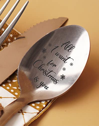 All I want for Christmas is You Engraved Spoon Gift For Christmas | Christmas Stocking Stuffer | Stainless Steel 7 inches Teaspoon