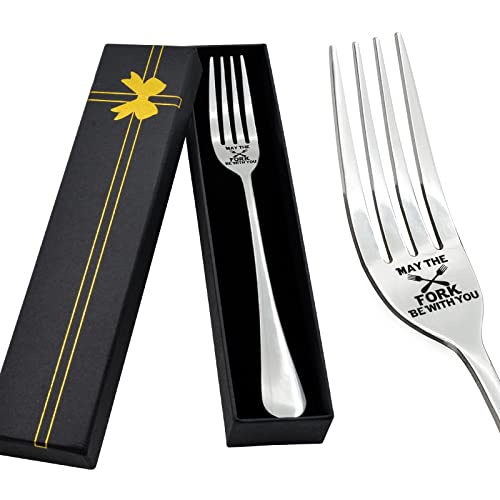 May The Fork Be With You Dinner Forks, Gifts for Star Fans, Men, Boyfriend, Girlfriend, Friends, Husband, Wife, Inspirational Christmas Birthday Valentine's Day Gifts, Funny Stainless Steel Forks