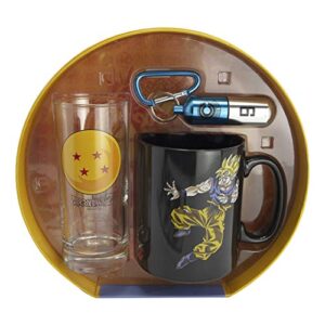 abystyle dragon ball z anime premium gift set includes heat-change coffee mug, drinking glass 10 oz, blue capsule corp keychain dishwasher safe drinkware cold hot tea mug dbz anime manga 3 pcs