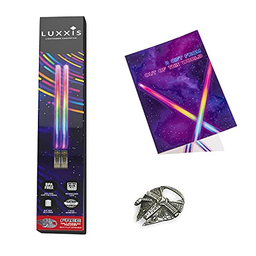 Luxxis Lightsaber Star Wars Chopsticks Light Up LED glowing Multicolor Chopsticks for Fun Theme Party and Gift Set [1 pair - Multicolor] with Bottle Opener and Gift Ready Post Card