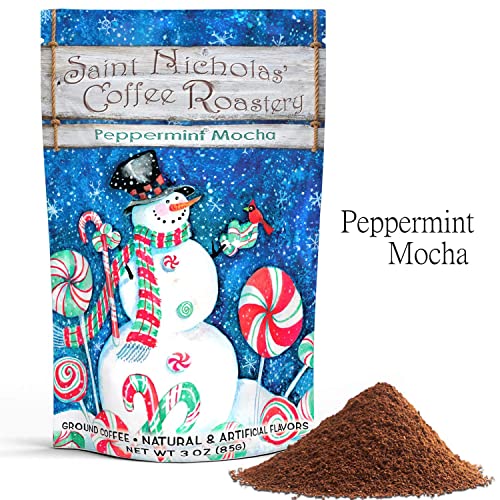 Ground Coffee Christmas Gift Set - 9oz Total of Three Holiday Flavors in Decorative 3oz Bags - Gingerbread Spice, Peppermint Mocha, Santa's Fireplace S'mores Medium Roast - Gift or Stocking Stuffer for Mom, Coworkers, Teachers, Adults