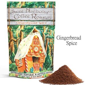 Ground Coffee Christmas Gift Set - 9oz Total of Three Holiday Flavors in Decorative 3oz Bags - Gingerbread Spice, Peppermint Mocha, Santa's Fireplace S'mores Medium Roast - Gift or Stocking Stuffer for Mom, Coworkers, Teachers, Adults