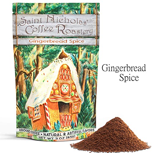 Ground Coffee Christmas Gift Set - 9oz Total of Three Holiday Flavors in Decorative 3oz Bags - Gingerbread Spice, Peppermint Mocha, Santa's Fireplace S'mores Medium Roast - Gift or Stocking Stuffer for Mom, Coworkers, Teachers, Adults