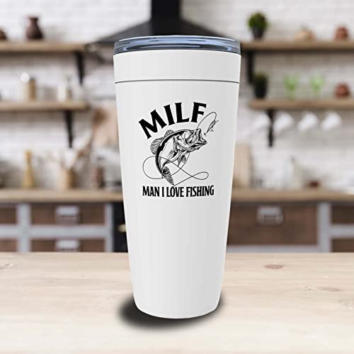 Fishing White Edition Viking Tumbler 20oz - MILF Man I Love Fishing - Fishing Fisherman Fish Lover Retirement Hook Bait Reel Rod Spooling Fisher Dad Outdoor Hobby