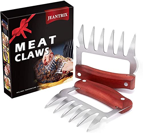 Meat Shredder Claws, Stainless Steel BBQ Meat Claws for Shredding Meat with Wood Handle