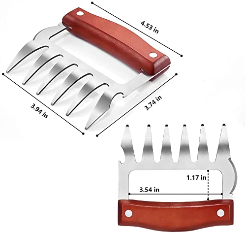 Meat Shredder Claws, Stainless Steel BBQ Meat Claws for Shredding Meat with Wood Handle