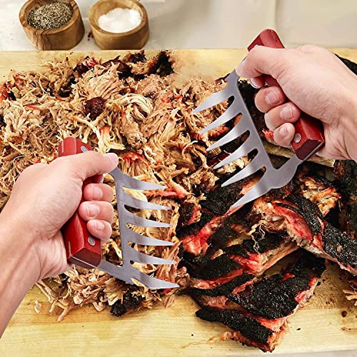 Meat Shredder Claws, Stainless Steel BBQ Meat Claws for Shredding Meat with Wood Handle