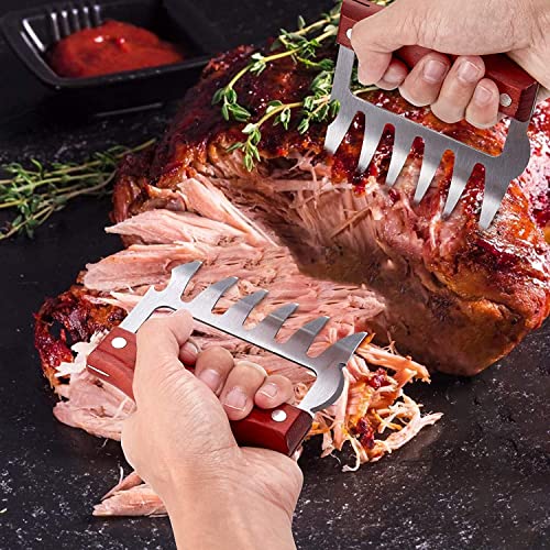 Meat Shredder Claws, Stainless Steel BBQ Meat Claws for Shredding Meat with Wood Handle