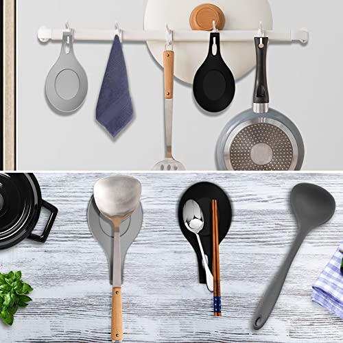 2Pcs Silicone Spoon Rest for Kitchen Counter, Heat-Resistant Cooking Spoon Holder for Stove Top, Multi-use Utensil Rest for Spatulas Tongs Ladles Whisks Spoons Forks (Black + Gray)