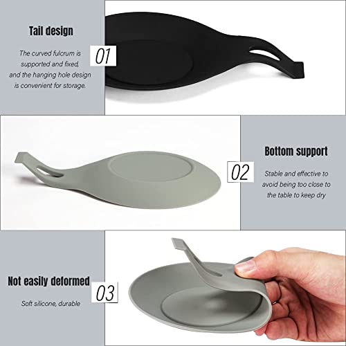 2Pcs Silicone Spoon Rest for Kitchen Counter, Heat-Resistant Cooking Spoon Holder for Stove Top, Multi-use Utensil Rest for Spatulas Tongs Ladles Whisks Spoons Forks (Black + Gray)