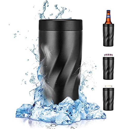 Insulated Stainless Steel 24 oz Tumbler with Freezable Drink Can Cooler for all 12 oz Slim Can,Regular Can,Beer Bottle & All Drinks (Frosted Black)