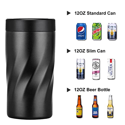 Insulated Stainless Steel 24 oz Tumbler with Freezable Drink Can Cooler for all 12 oz Slim Can,Regular Can,Beer Bottle & All Drinks (Frosted Black)