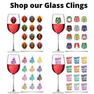 Drink Markers - Holiday Static Cling Glass Stickers - Reusable Wine Clings - Funny Christmas Ugly Sweater (Vinyl, Set of 12)