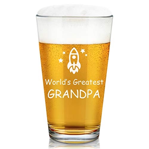 Modwnfy Grandpa Beer Glass, Funny Beer Pint Glass for Men Grandfather Grandpa, Idea for Father’s Day Birthday Christmas