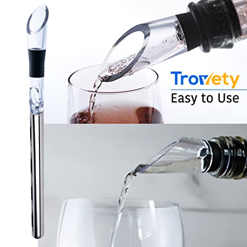 Trovety Wine Chiller Stick with Aerator & Pourer - 3-in-1 Stainless Steel Cooling Rod, Iceless Beverage Cooler, No Drip, Long-Lasting Chill - Vino Tasting, Decanting Accessories, Gifts for Wine Lovers