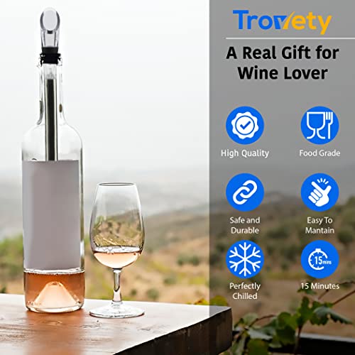 Trovety Wine Chiller Stick with Aerator & Pourer - 3-in-1 Stainless Steel Cooling Rod, Iceless Beverage Cooler, No Drip, Long-Lasting Chill - Vino Tasting, Decanting Accessories, Gifts for Wine Lovers