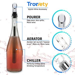 Trovety Wine Chiller Stick with Aerator & Pourer - 3-in-1 Stainless Steel Cooling Rod, Iceless Beverage Cooler, No Drip, Long-Lasting Chill - Vino Tasting, Decanting Accessories, Gifts for Wine Lovers