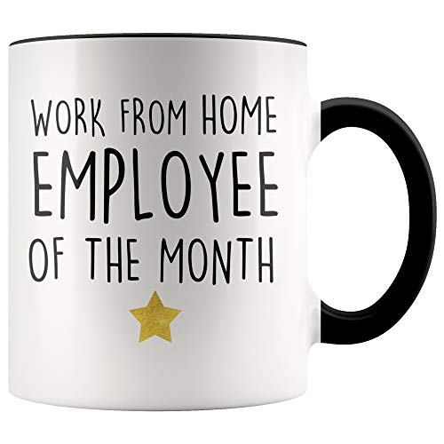 YouNique Designs Work from Home Employee Of The Month Mug, 11 Ounces, Funny Employee Appreciation Coffee Mug, Work From Home Cup (Black Handle)