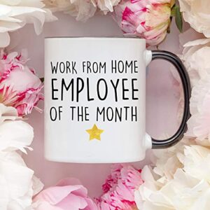 YouNique Designs Work from Home Employee Of The Month Mug, 11 Ounces, Funny Employee Appreciation Coffee Mug, Work From Home Cup (Black Handle)