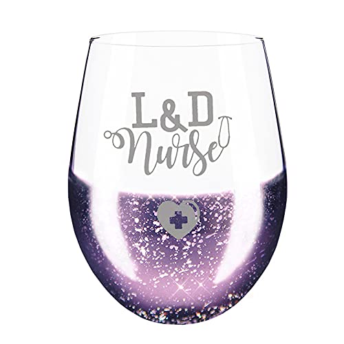 Osci-Fly Valentines Day Gifts for L&D Nurse, Labor and Delivery Nurse Handmade Etched Purple Starry Wine Glass & Nurse Off Duty Socks - Gift for Nurses Women