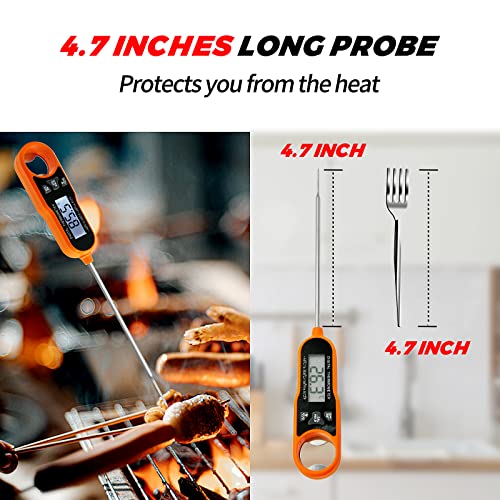 Orofo Digital Meat Thermometer for Cooking, Instant Read Food Thermometer with Probe, Blacklight, Calibration, Magnet for Kitchen, Candy, Grilling, BBQ and Roast Turkey (Orange)