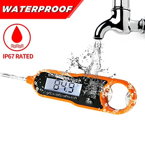 Orofo Digital Meat Thermometer for Cooking, Instant Read Food Thermometer with Probe, Blacklight, Calibration, Magnet for Kitchen, Candy, Grilling, BBQ and Roast Turkey (Orange)