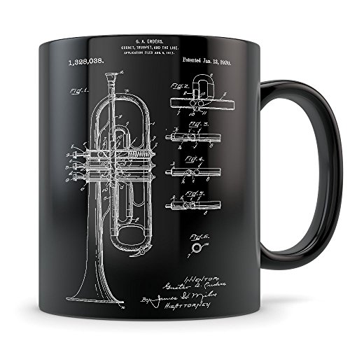 Trumpet Gift for Men and Women - Trumpet Mug for Music Teacher or Player - Best Horn Instrument Themed Gift Idea - Cool Invention Patent