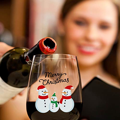 Futtumy Christmas Gift, Merry Christmas Snowmen Stemless Wine Glass for Men Women Dad Mom Friend Family, Funny 15oz Wine Glass for Christmas, Set of 2