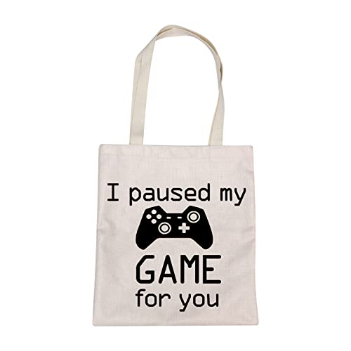 MBMSO Video Game Tote Bag I Paused My Game for You Game Lover Gifts Funny Gamer Gifts Bag Gaming Lover Gifts (Paused Game TB)