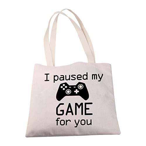 MBMSO Video Game Tote Bag I Paused My Game for You Game Lover Gifts Funny Gamer Gifts Bag Gaming Lover Gifts (Paused Game TB)