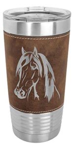 lasergram 20oz vacuum insulated tumbler mug, horse head 1, (faux leather, rustic)