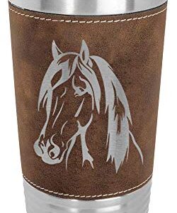 LaserGram 20oz Vacuum Insulated Tumbler Mug, Horse Head 1, (Faux Leather, Rustic)