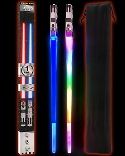 Lightsaber Chopsticks Light Up Star Wars Chopsticks Lightsaber Cool Chopsticks Light Saber Led Chopsticks, 1 PAIR, 8 Color Modes Frost Tips Carry Case