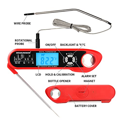 MEASUREMAN Digital Meat-Thermometer Instant-Read Food Temperature-Probe - with Magnet Calibration Thermometer Waterproof for Kitchen Cooking Grill BBQ Oven Candy