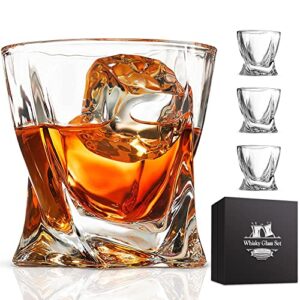 comsmart whiskey glass set of 4 with luxury box, 10 oz crystal old fashioned lowball rocks glasses, gift for men drinking scotch bourbon cocktail liquor vodka malt cognac