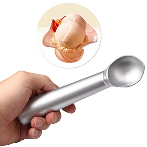 Ice Cream Scoop, 7 inches Nonstick Anti-Freeze Ice Cream Scooper Professional Watermelon Fruit Scooper Icecream Scoop Spoon Kitchen Tool Aluminum Design for Gelato, Cookie Dough, Sorbet(Silver)