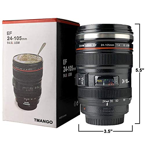 Tmango Camera Lens Coffee Mug With Lid, Photo Coffee Cup, Stainless Steel Thermos Lens Mug Leak Proof, Great Gifts for Photographers Men and Women