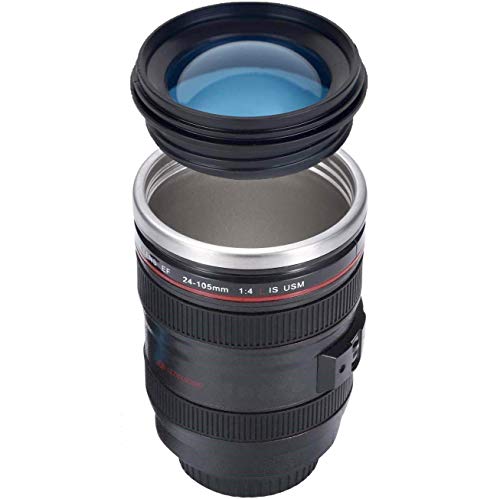 Tmango Camera Lens Coffee Mug With Lid, Photo Coffee Cup, Stainless Steel Thermos Lens Mug Leak Proof, Great Gifts for Photographers Men and Women