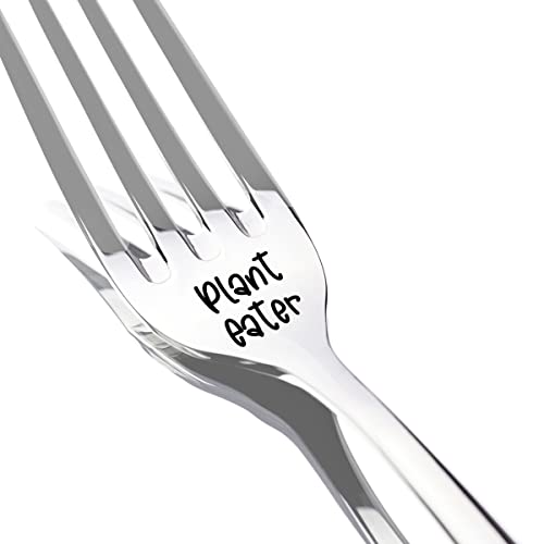 Stainless Steel Engraved Fork Gifts for Men Women Friends - Funny Plant Eater Dinner Fork Vegetarian Foodie Gift for Birthday Christmas Thanksgiving Day Vegan Healthy Living