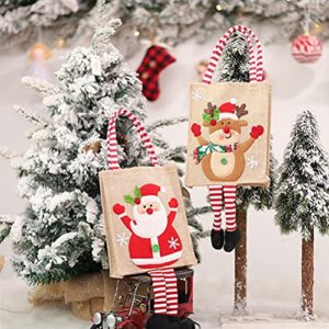 IMIKEYA Stocking Stuffer Treats 4Pcs Christmas Tote Bags Christmas Treat Bags Reindeer Santa Linen Candy Bag Xmas Gift Bags for Goodies Christmas Party Supplies Children Gifts