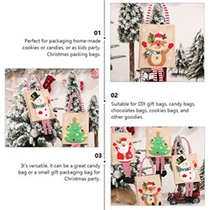 IMIKEYA Stocking Stuffer Treats 4Pcs Christmas Tote Bags Christmas Treat Bags Reindeer Santa Linen Candy Bag Xmas Gift Bags for Goodies Christmas Party Supplies Children Gifts