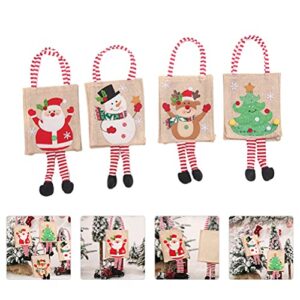 IMIKEYA Stocking Stuffer Treats 4Pcs Christmas Tote Bags Christmas Treat Bags Reindeer Santa Linen Candy Bag Xmas Gift Bags for Goodies Christmas Party Supplies Children Gifts