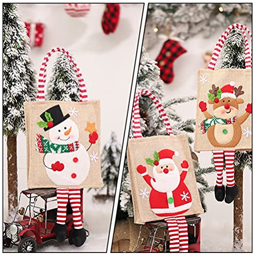 IMIKEYA Stocking Stuffer Treats 4Pcs Christmas Tote Bags Christmas Treat Bags Reindeer Santa Linen Candy Bag Xmas Gift Bags for Goodies Christmas Party Supplies Children Gifts