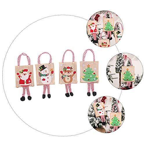 IMIKEYA Stocking Stuffer Treats 4Pcs Christmas Tote Bags Christmas Treat Bags Reindeer Santa Linen Candy Bag Xmas Gift Bags for Goodies Christmas Party Supplies Children Gifts