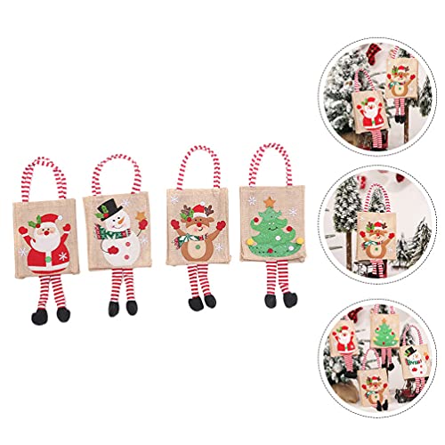 IMIKEYA Stocking Stuffer Treats 4Pcs Christmas Tote Bags Christmas Treat Bags Reindeer Santa Linen Candy Bag Xmas Gift Bags for Goodies Christmas Party Supplies Children Gifts