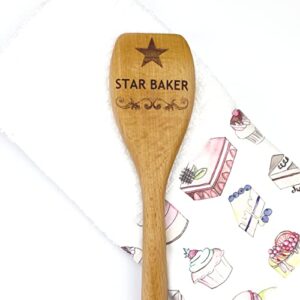 star baker wooden spoon dishtowel set, laser engraved spoon towel gift set, star baker baking gift for baking show fans, pastry dishtowel, baking gift for bakers, personalization optional