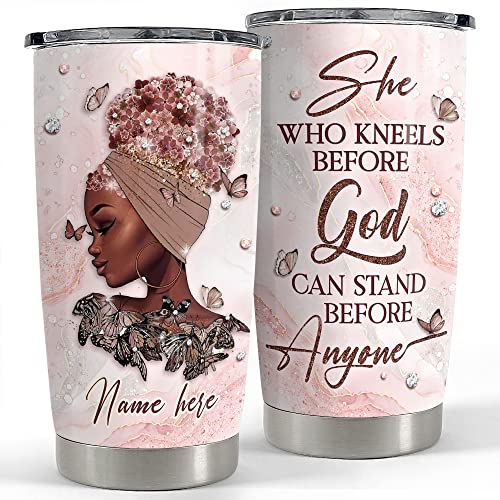 SANDJEST Personalized Black Queen Tumbler Faith Black Women Bible 20oz 30oz Tumblers with Lid Gift for African American Afro Black Girl Encouragement Birthday Women Day