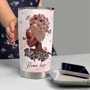 SANDJEST Personalized Black Queen Tumbler Faith Black Women Bible 20oz 30oz Tumblers with Lid Gift for African American Afro Black Girl Encouragement Birthday Women Day